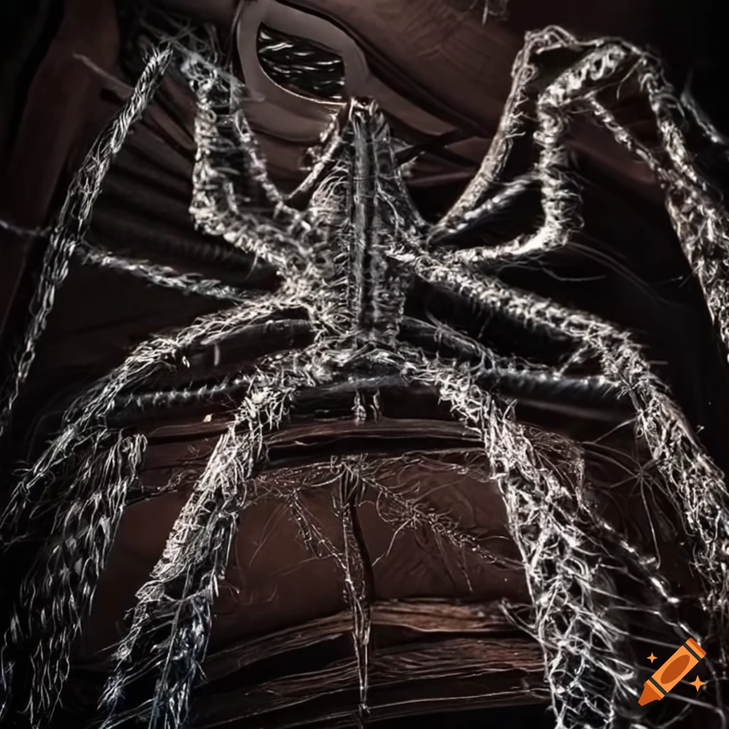 Metallic spider sculpture with intricate wiring and piping on Craiyon