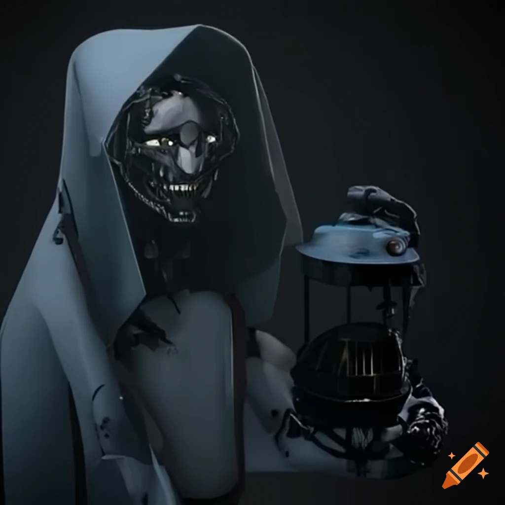 Intricately designed robot with a cloak holding a lantern on Craiyon
