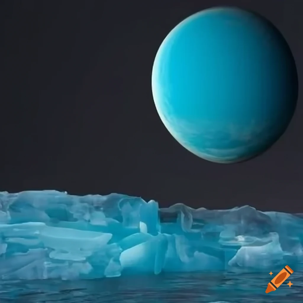 Cyan ice planet with a dense atmosphere similar to Uranus on Craiyon