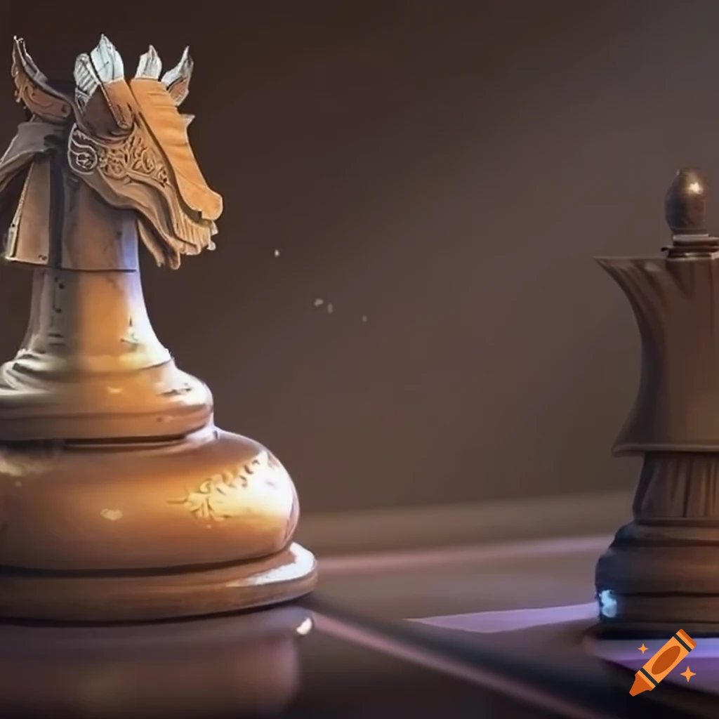 Knight chess piece coming to life on a chessboard in a fantasy setting ...
