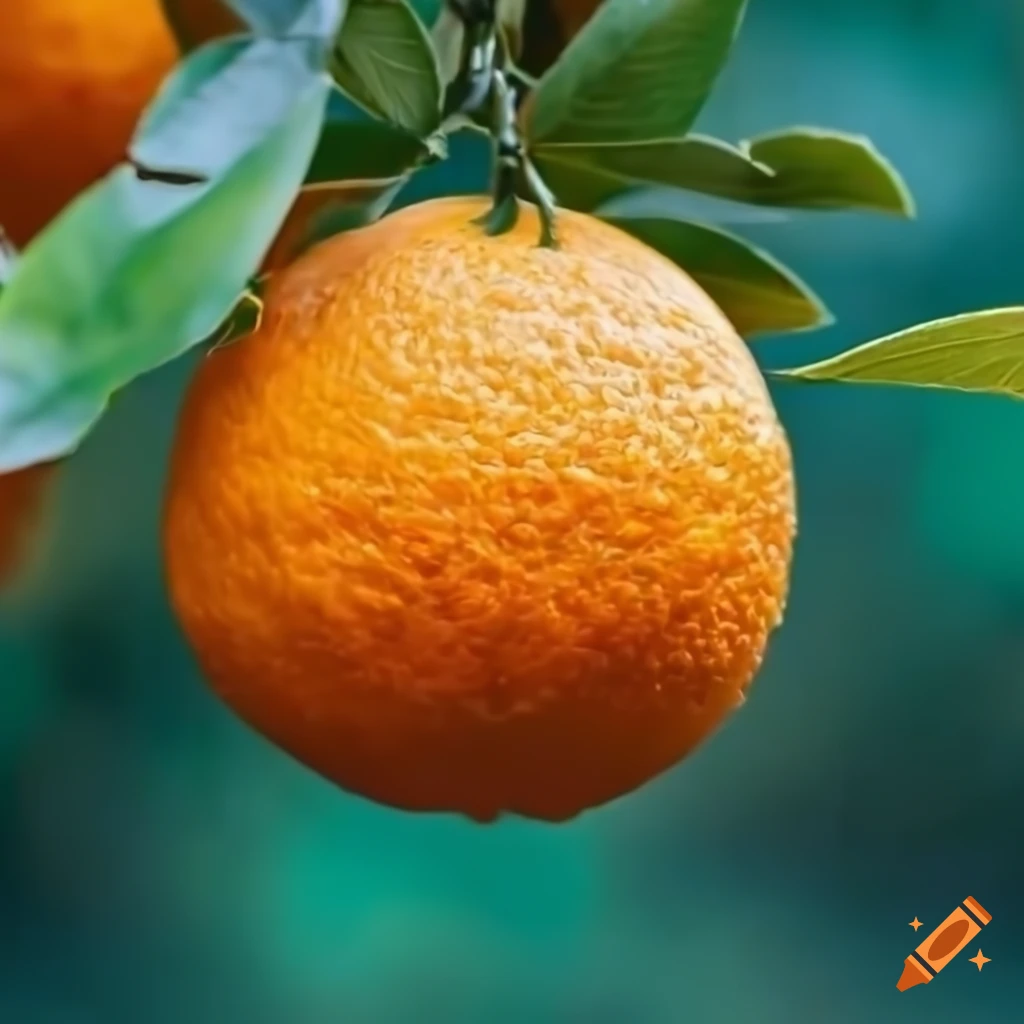 Orange fruit on tree branch with leaves in hd 4k resolution on Craiyon