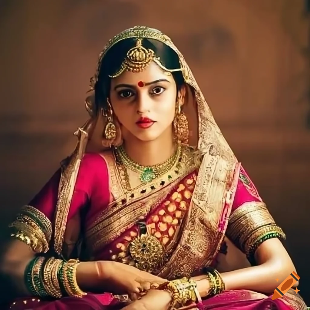 Beautiful palace with an Indian actress in traditional clothing ...