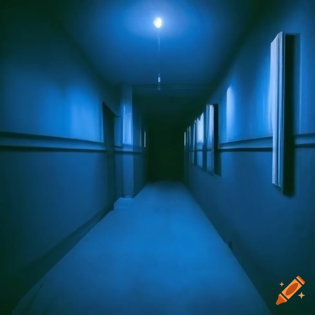 Dark blue liminal corridor with pipes on the walls on Craiyon