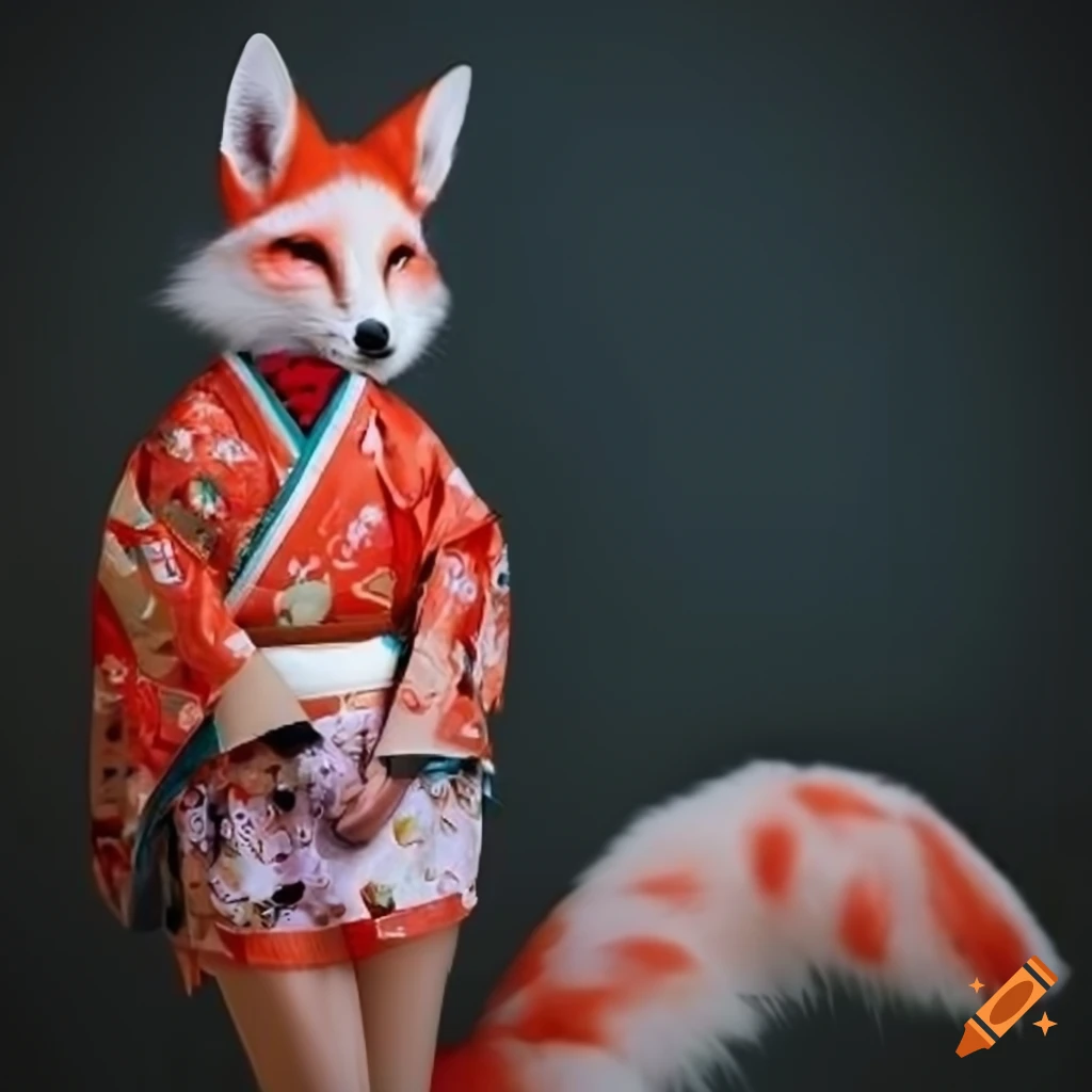 Female anthropomorphic fox in traditional Japanese attire on Craiyon