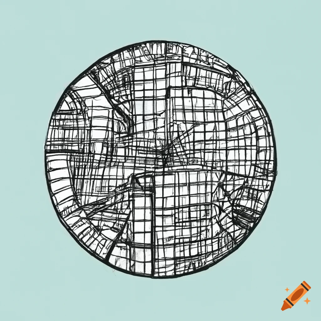 Top-down city map with circular grid and spiral tower like Kowloon ...