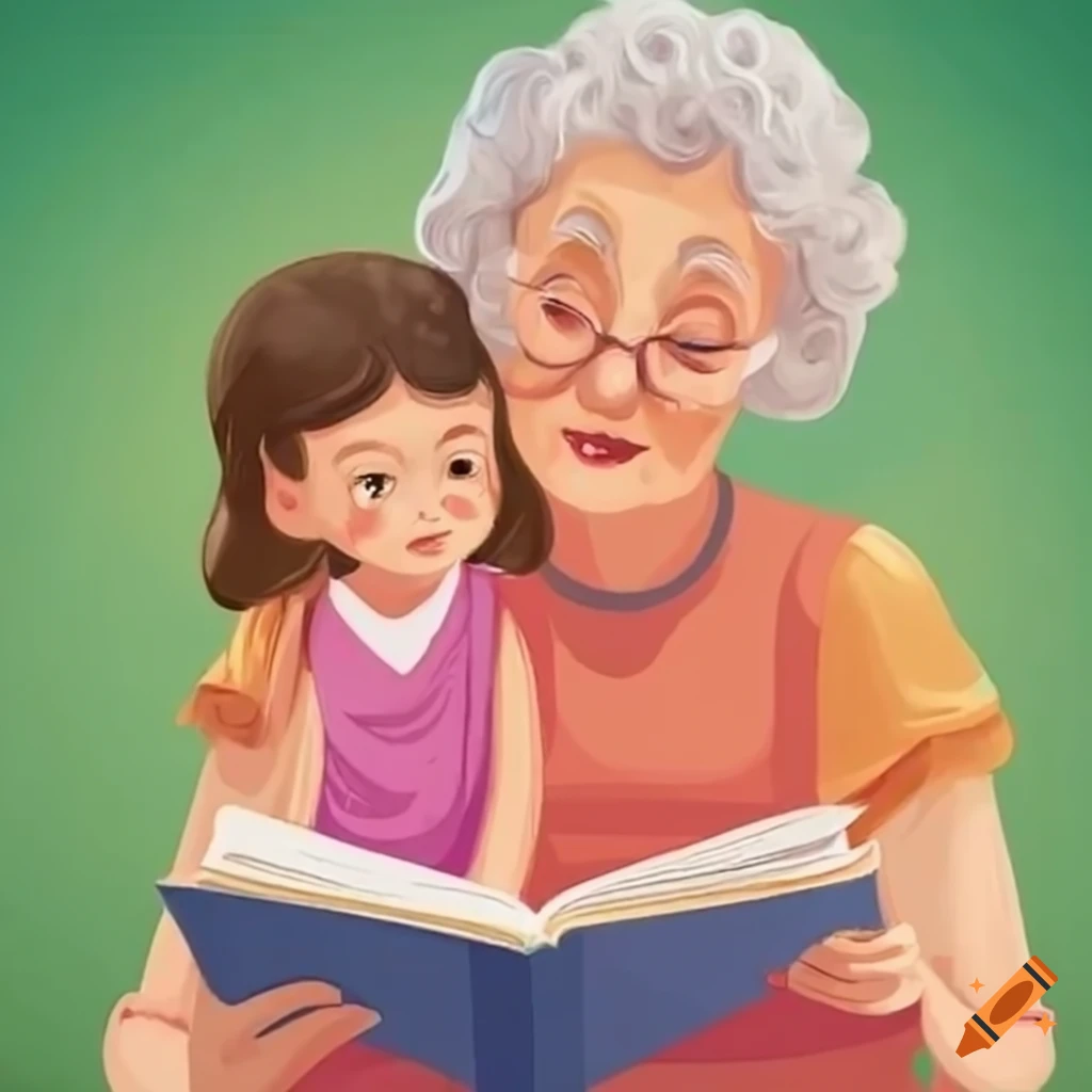 Grandma reading to her granddaughter in a heartwarming scene on Craiyon