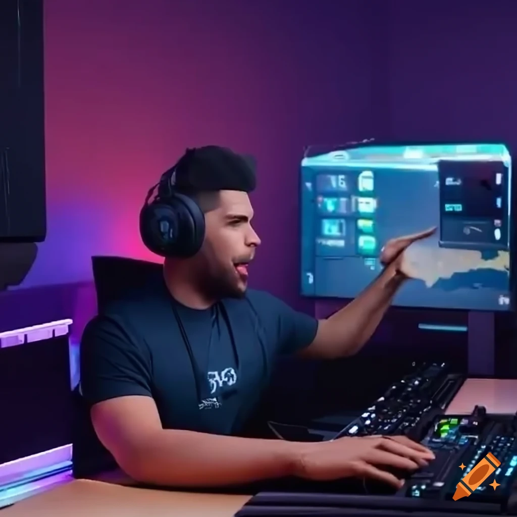 Angry gamer playing on a computer in a realistic 4k setting on Craiyon