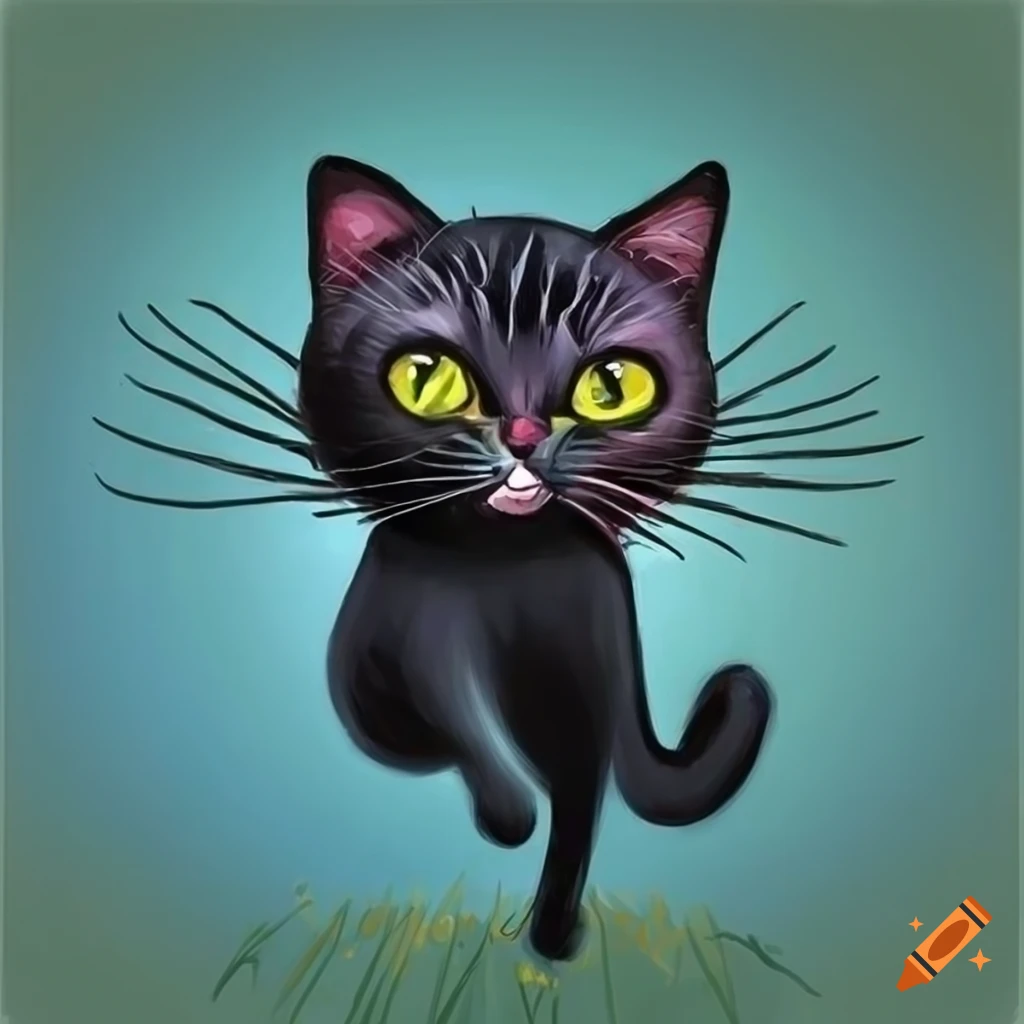 Smart black cat running through grain fields in a monet-inspired ...