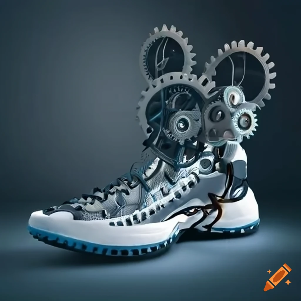 Robotic basketball shoe with gears and wires on Craiyon