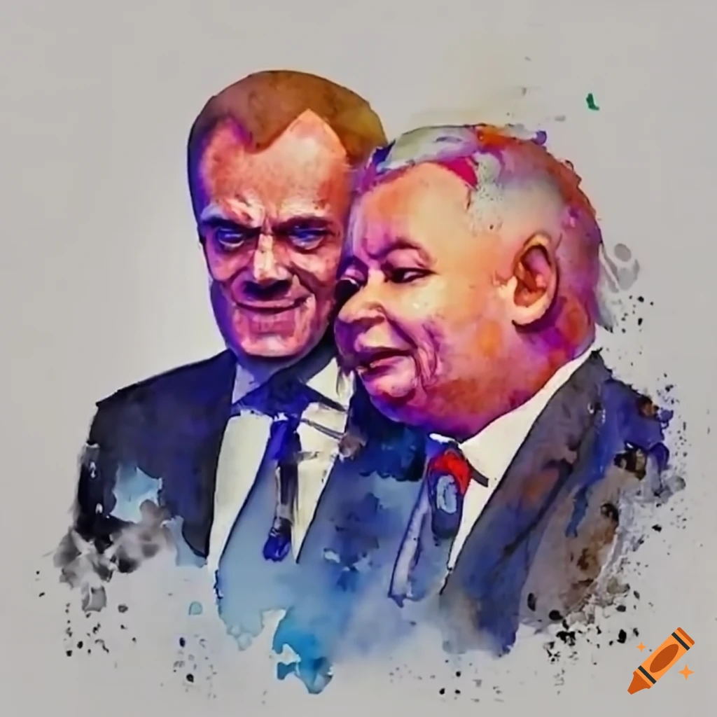 Polish politicians Lech Kaczynski and Donald Tusk in a heart-shaped ...