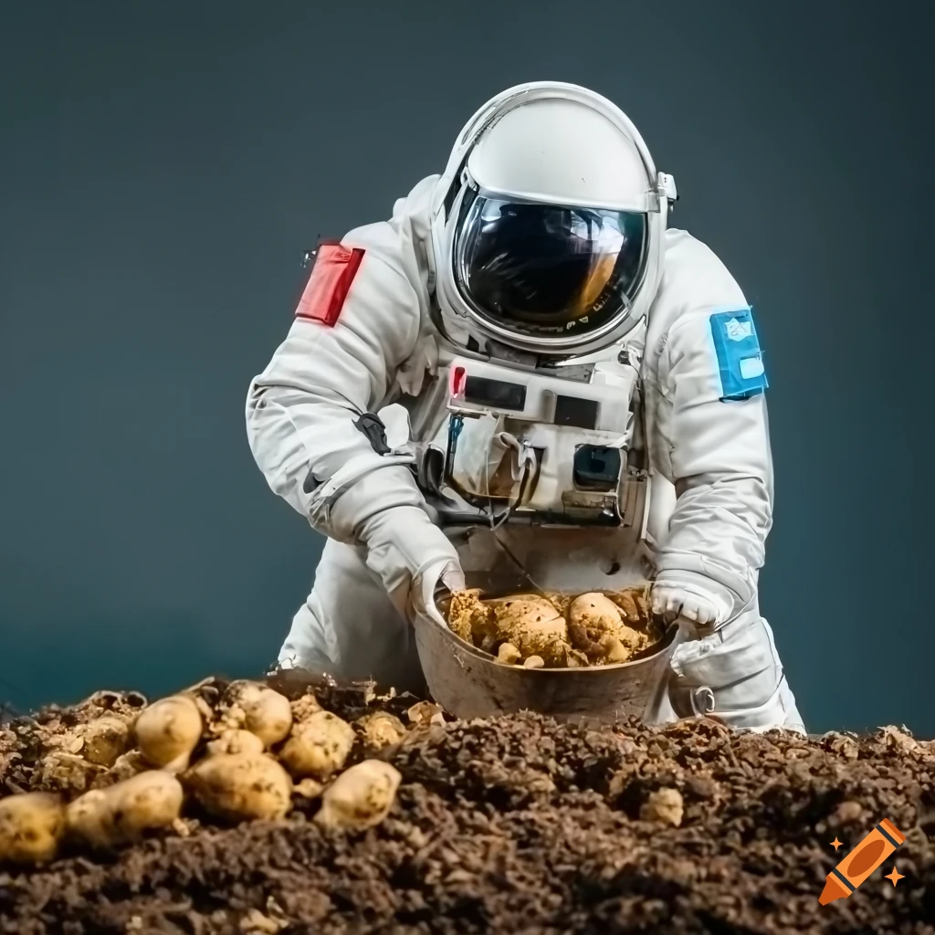 Astronaut harvesting potatoes in space on Craiyon