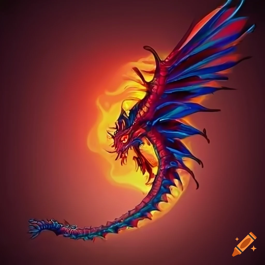 Dragon with fiery gradient wings and intricate scales on Craiyon