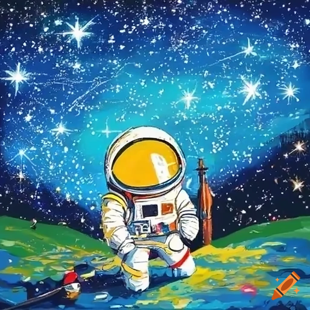 Astronaut observing constellations in a Studio Ghibli 2D animation on ...