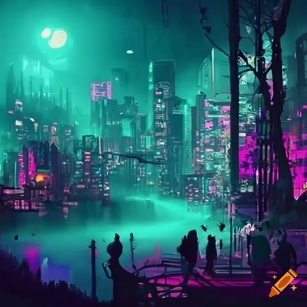 Cyberpunk duck rave in a forest city on Craiyon