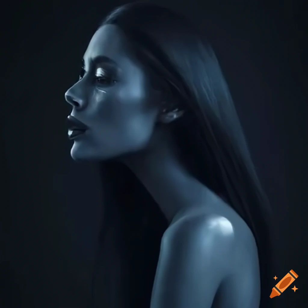 Beautiful woman with dark slicked back hair in a shower commercial on ...