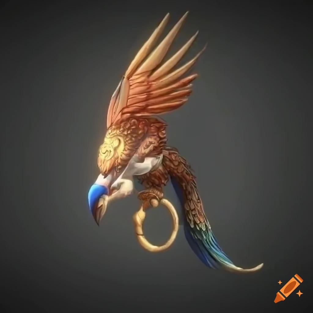 JRPG styled long scaled gryphon with peacock-feather markings and ...