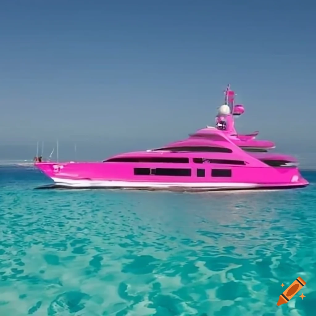 Opulent hot pink yacht sailing on crystal-clear waters on Craiyon