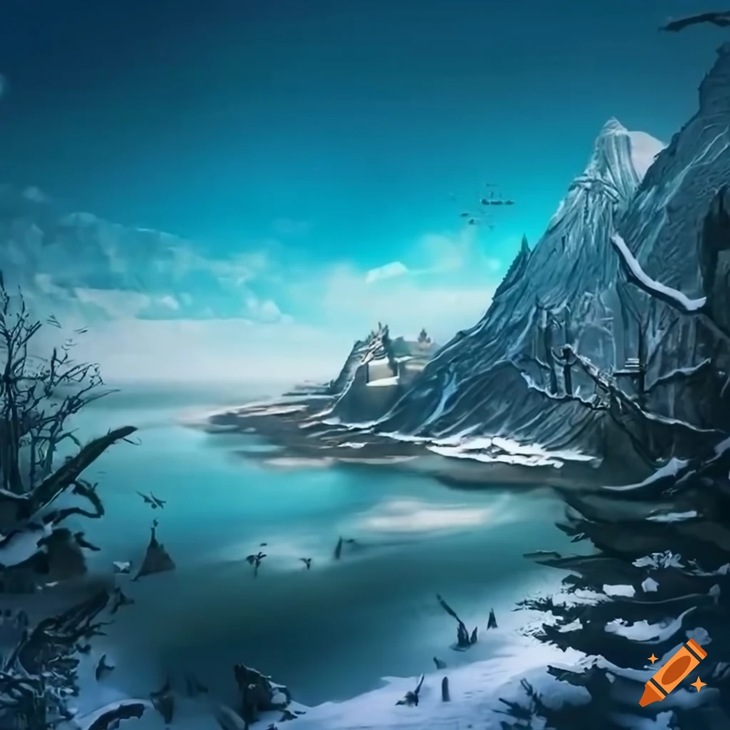 Winter island with lush greenery, snowy landscapes, and abandoned ...