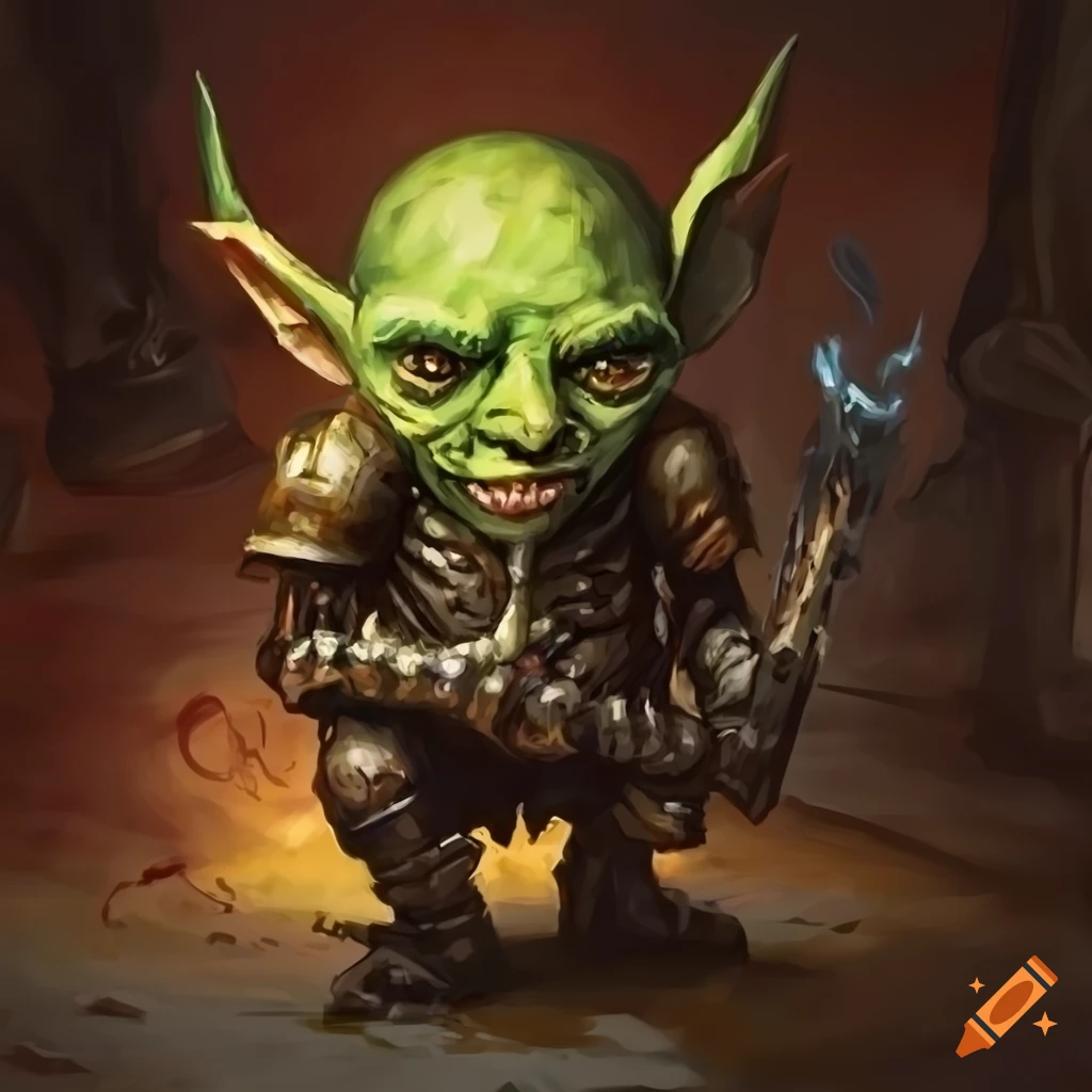 Fantasy small goblin in scrap metal light armor inspired by old mtg art ...