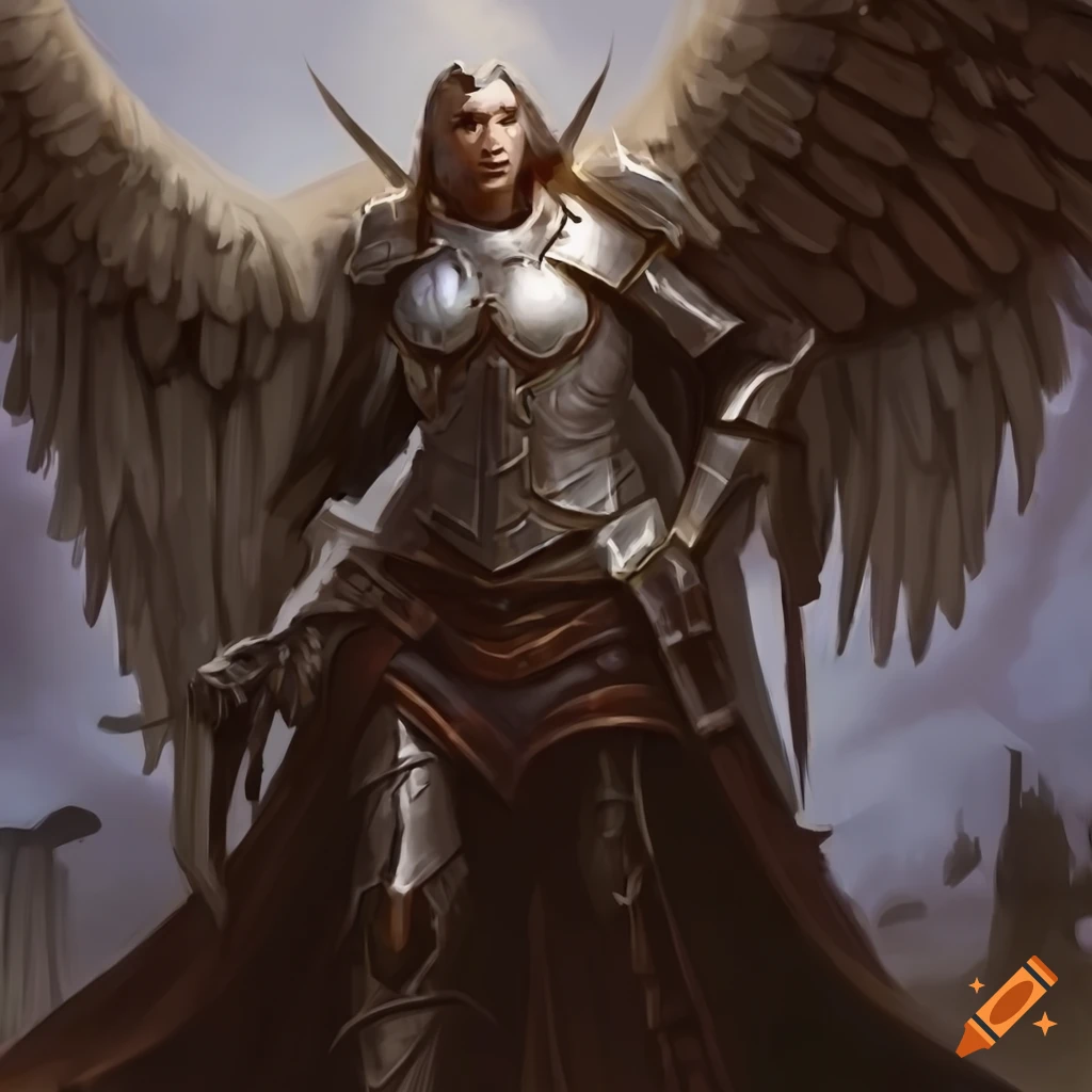 Aziraphel war angel in shiny white plate armor from Magic the Gathering ...