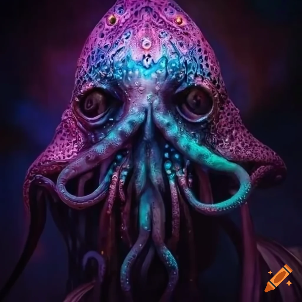Eldritch cosmic mask with squid tentacles details on Craiyon