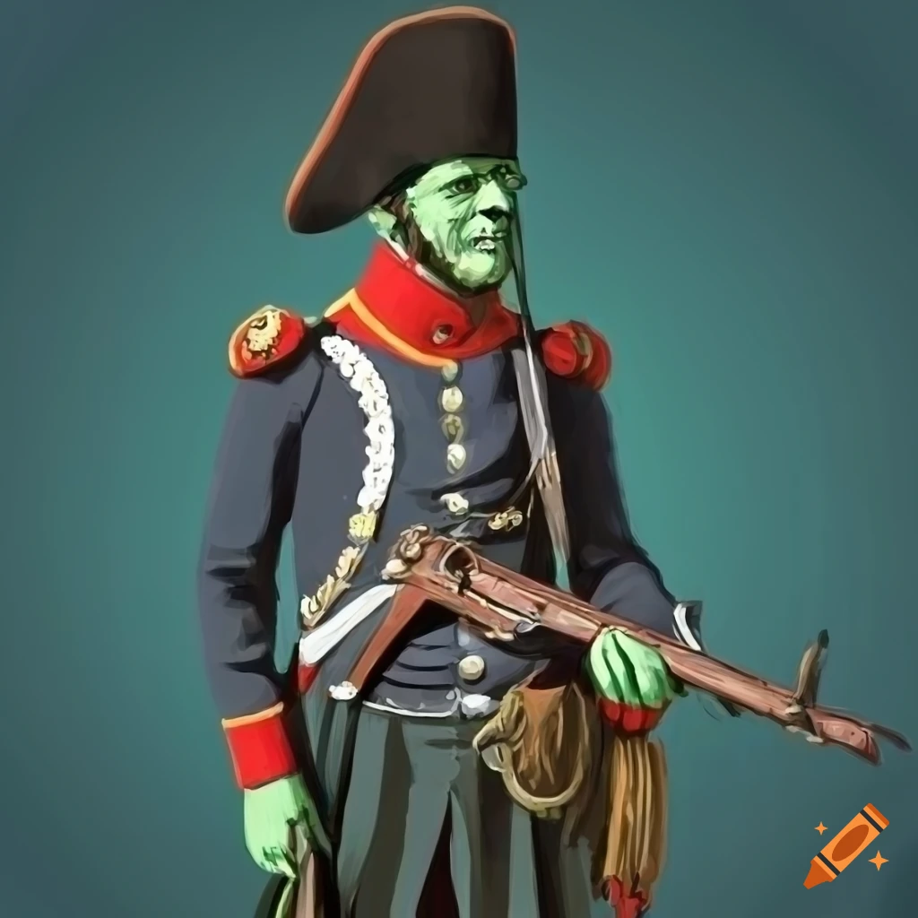 Noble Orc warrior in French Napoleonic uniform with musket on Craiyon