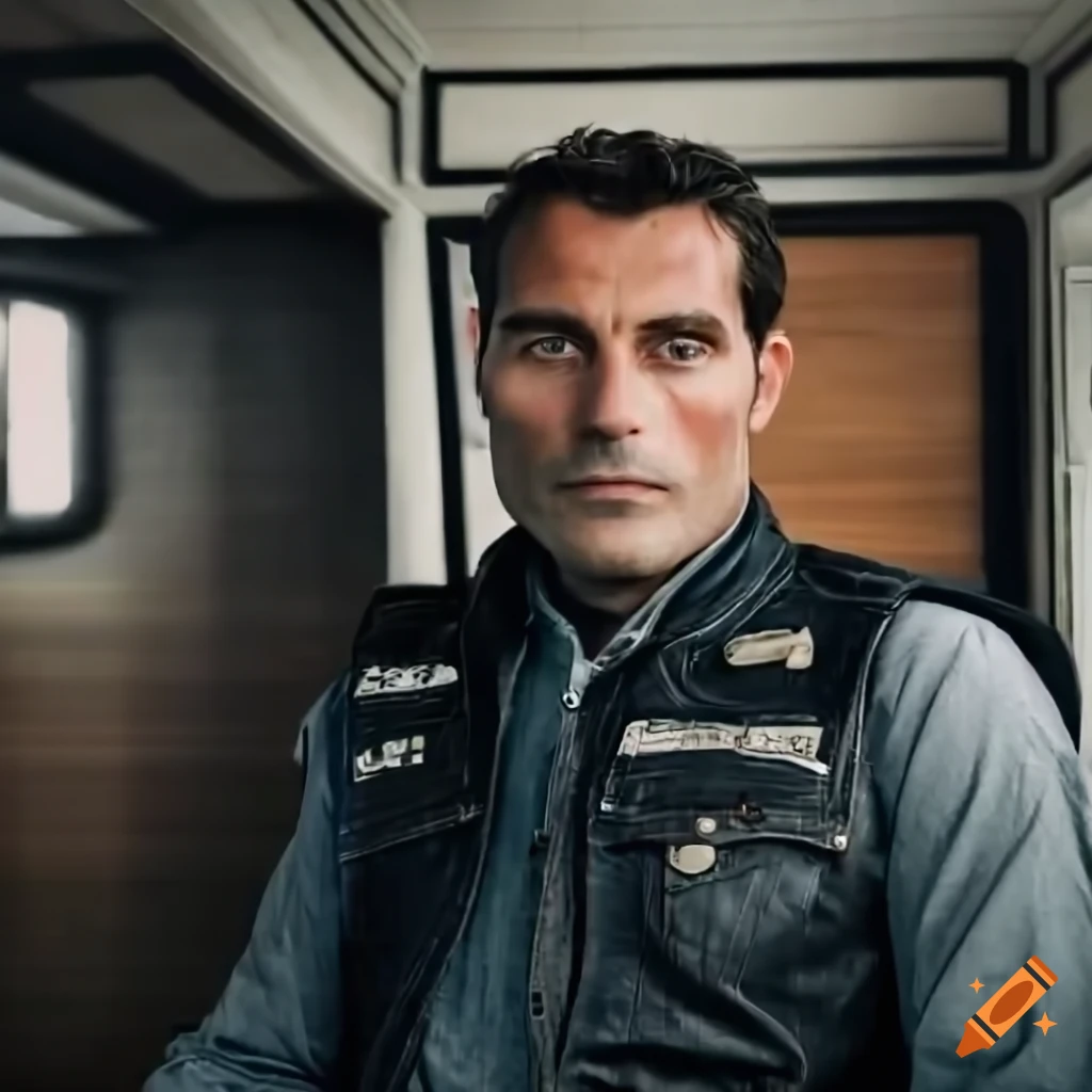 Close-up photorealistic portrait of a young outlaw biker in a ...