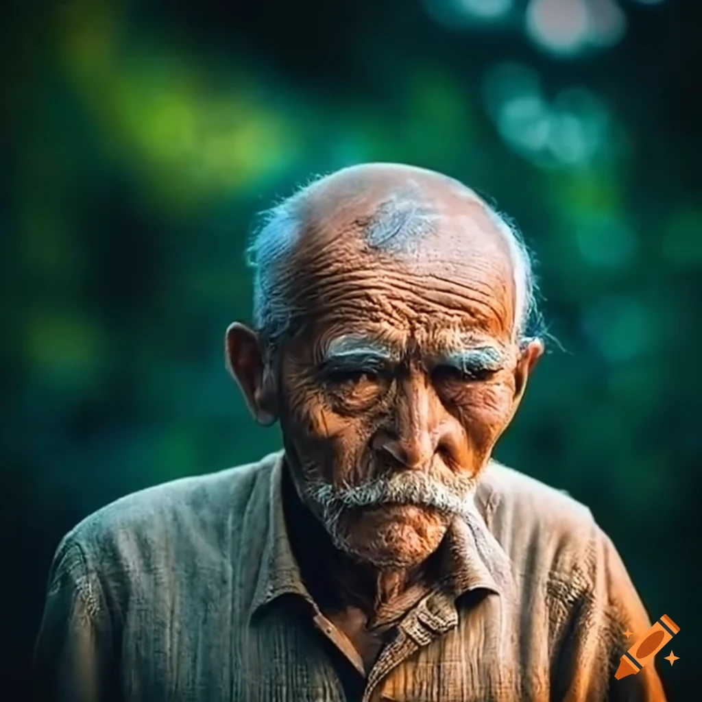 Elderly man in a rural environment during his final stage of life on ...