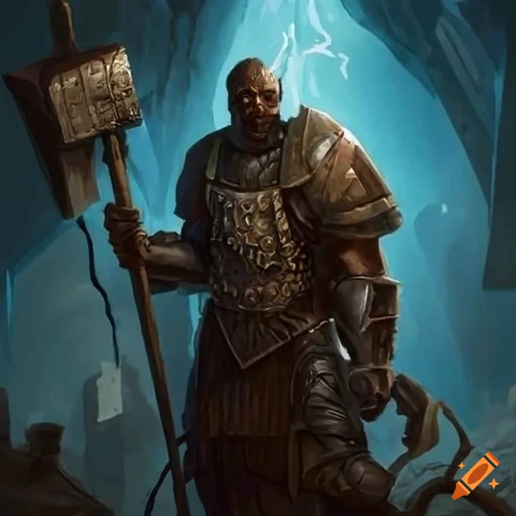 Eberron warforged blacksmith at work with hammer and shield in dungeons ...