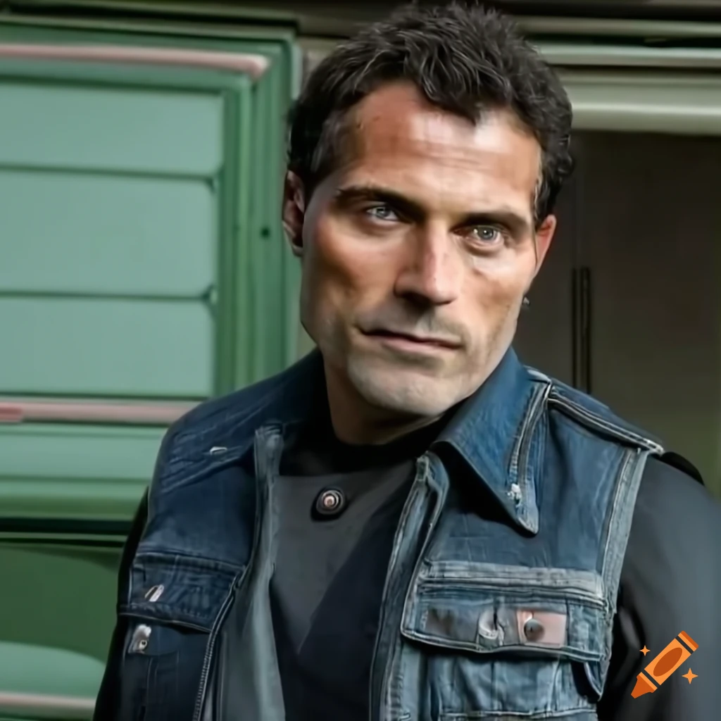 Photorealistic image of a person resembling a young Rufus Sewell in outlaw biker style on Craiyon