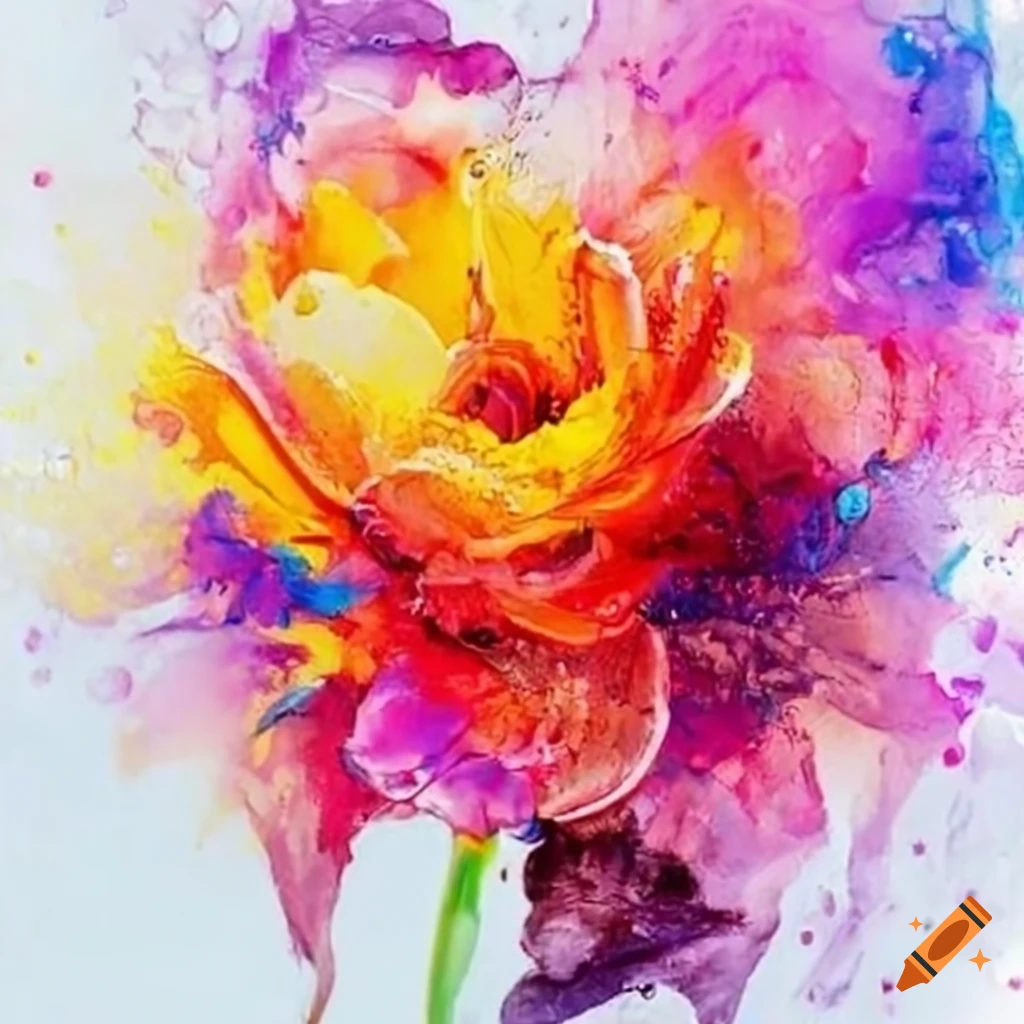 Painted flowers with watercolor splashes on Craiyon