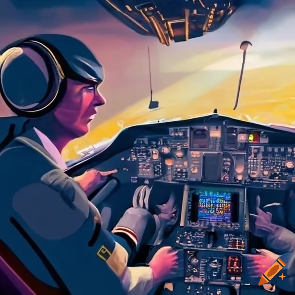 B747 cockpit with pilots unwell in their seats on Craiyon