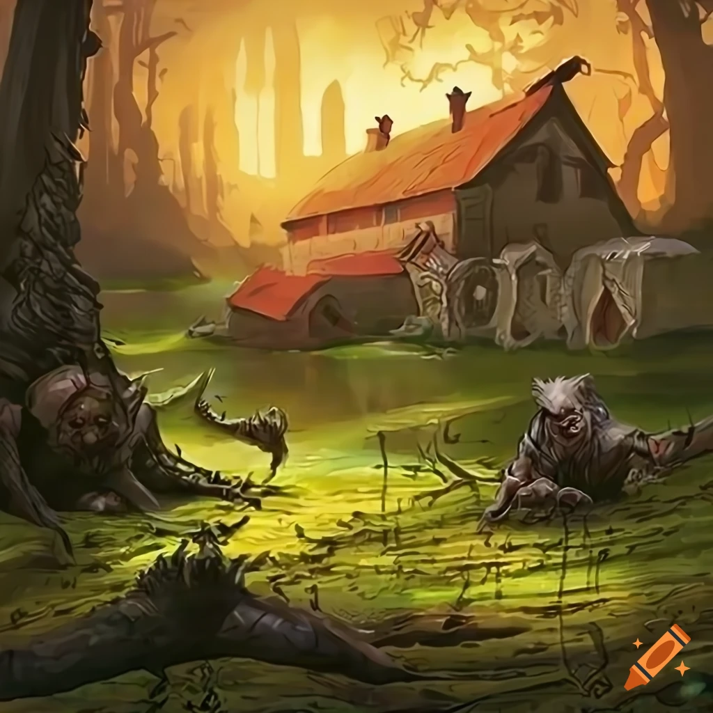 Magic the gathering artwork featuring farm land on Craiyon