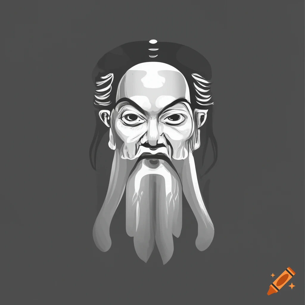 Frontal portrait of philosopher confucius in stylized flat design black ...