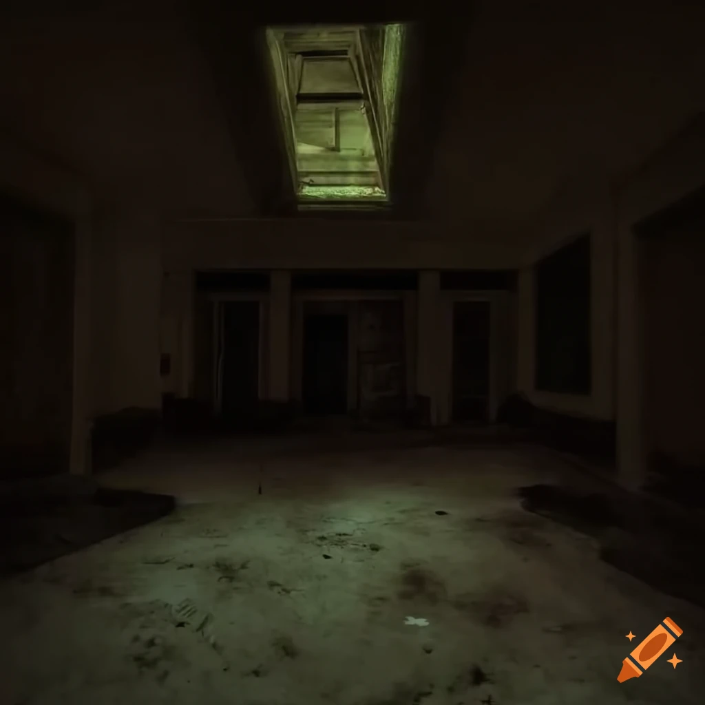 Dark liminal space inside an abandoned mansion at night on Craiyon