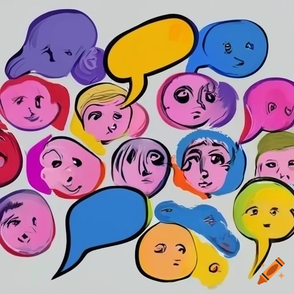 Logo for english speaking club group with talking heads on Craiyon