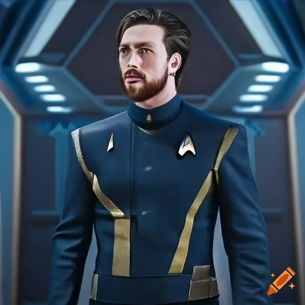Heroic Starfleet Captain in vibrant action movie poster art on Craiyon
