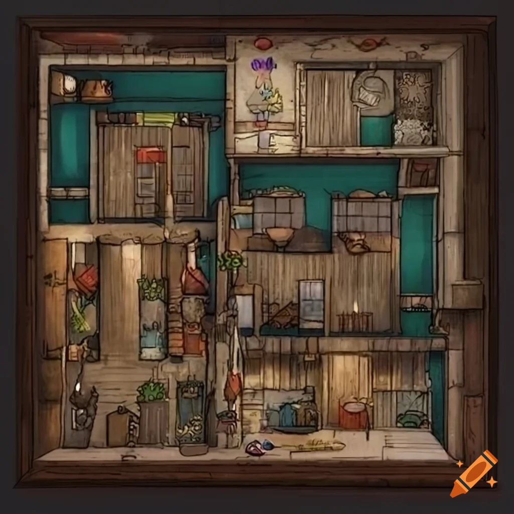 Detailed house map with bedrooms, secret room, library, and garden on ...