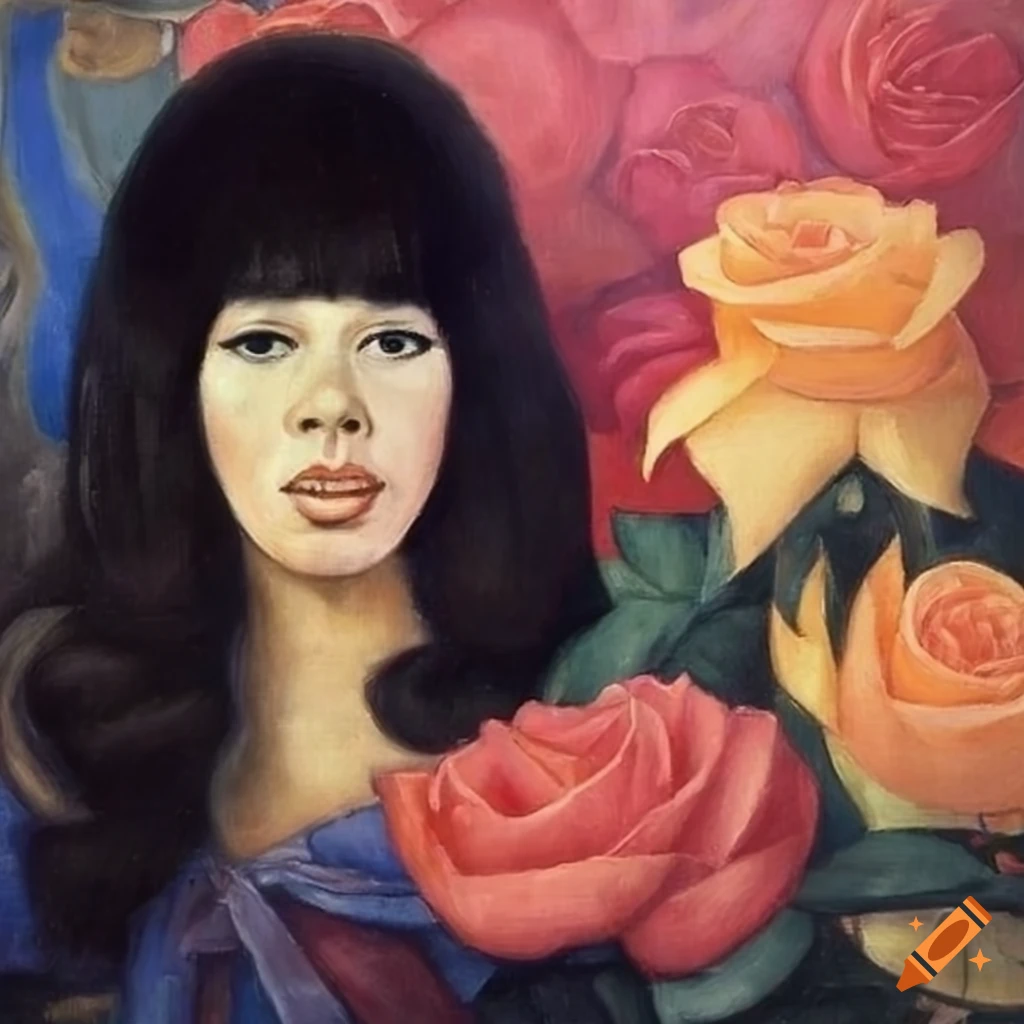 Ronnie spector with cat eye makeup and wavy bouffant in a rose-filled ...