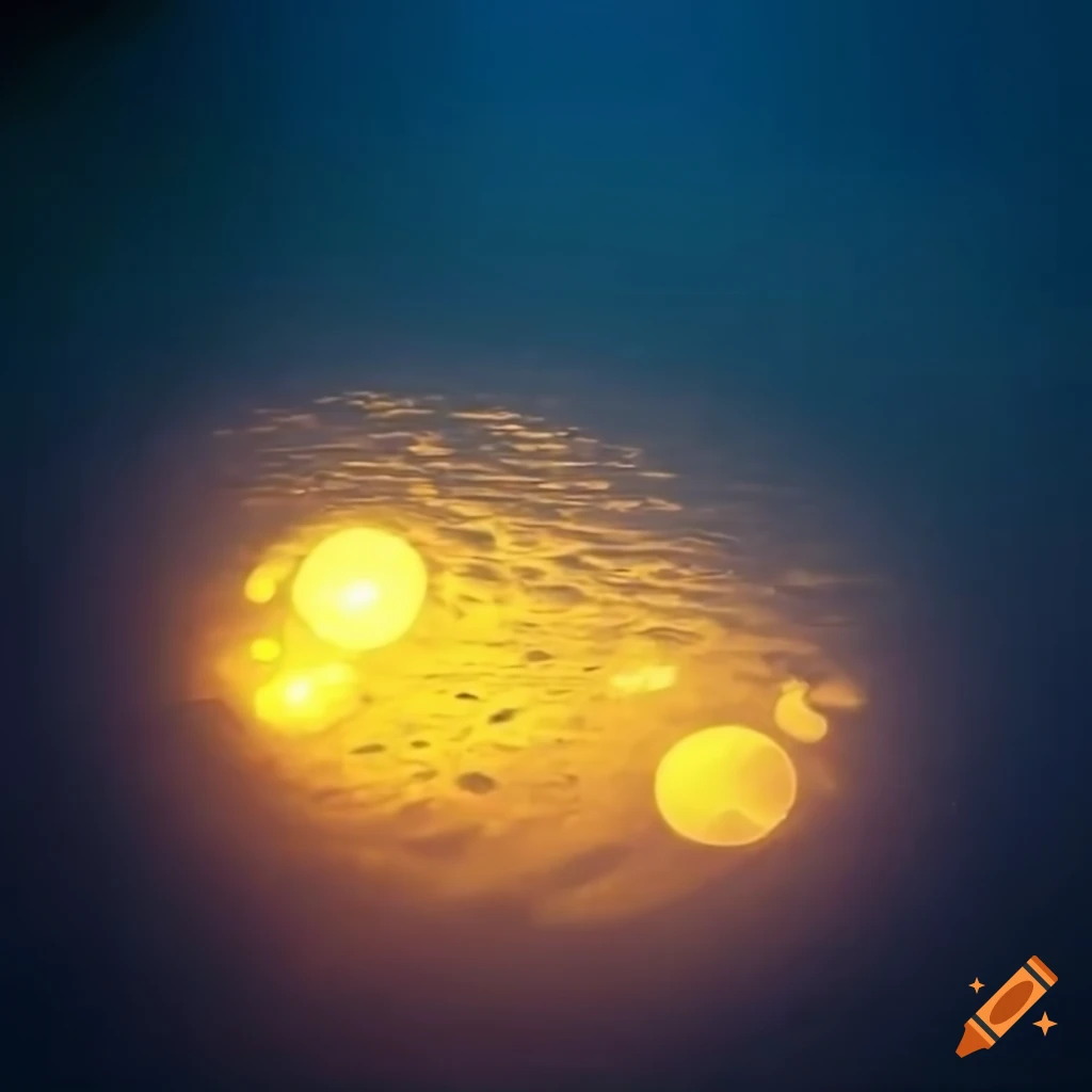 Glowing Yellow Orbs Over A Lake In A Mystical Night Scene On Craiyon