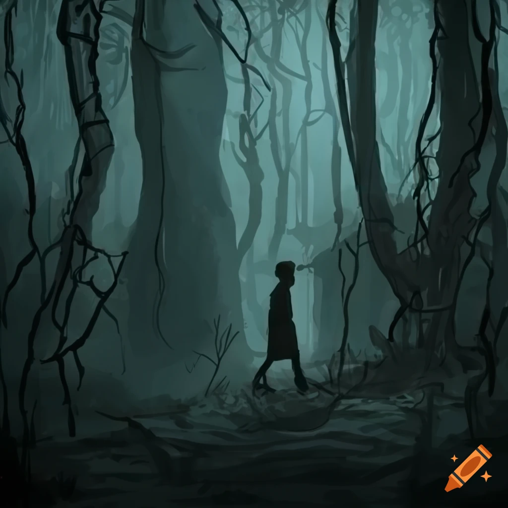 Frankenstein walking in the rain in a spooky forest with a jacket on ...