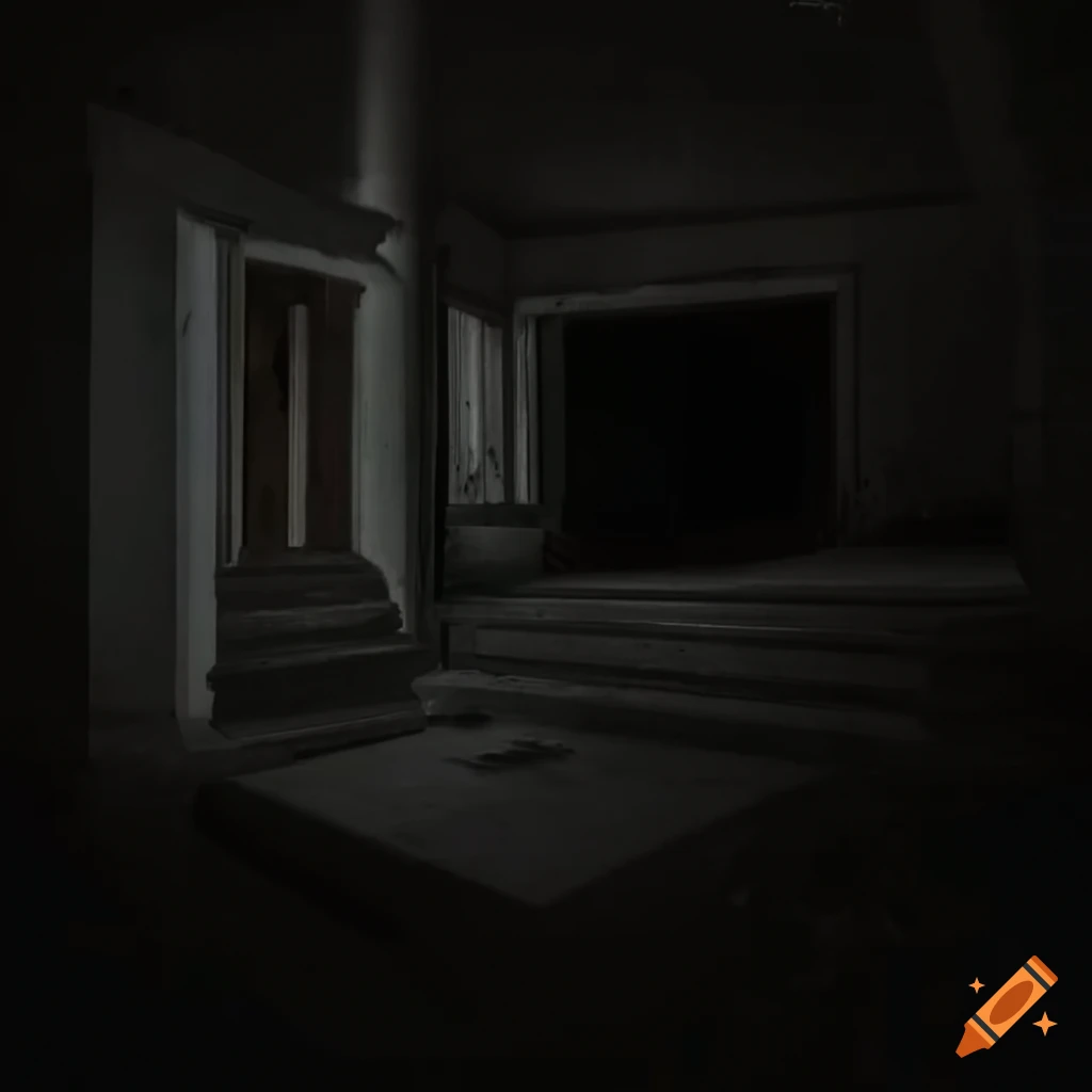 Dark liminal space photo inside an abandoned mansion at night on Craiyon
