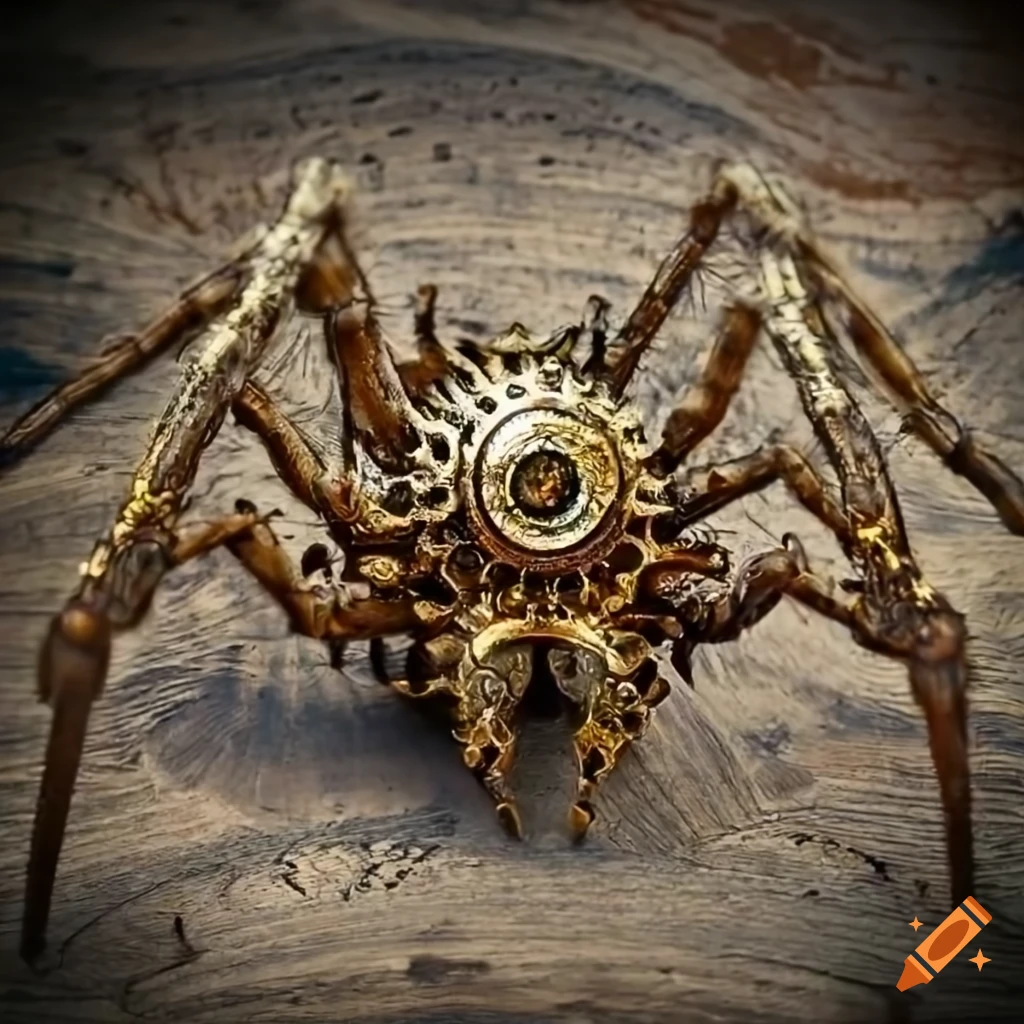 Intricate steampunk spider creature with gears on Craiyon