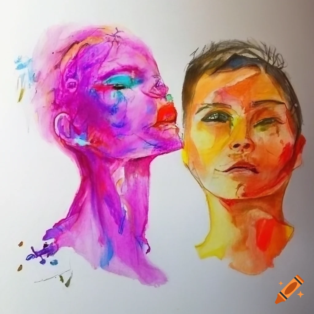 Crayon drawing of two humans in an art therapy session on Craiyon