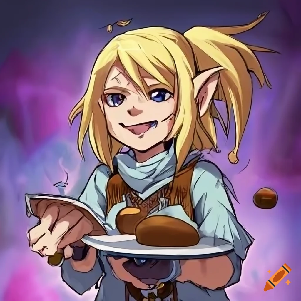 Halfling serving food with animated squirrels beneath her skin in a yu ...
