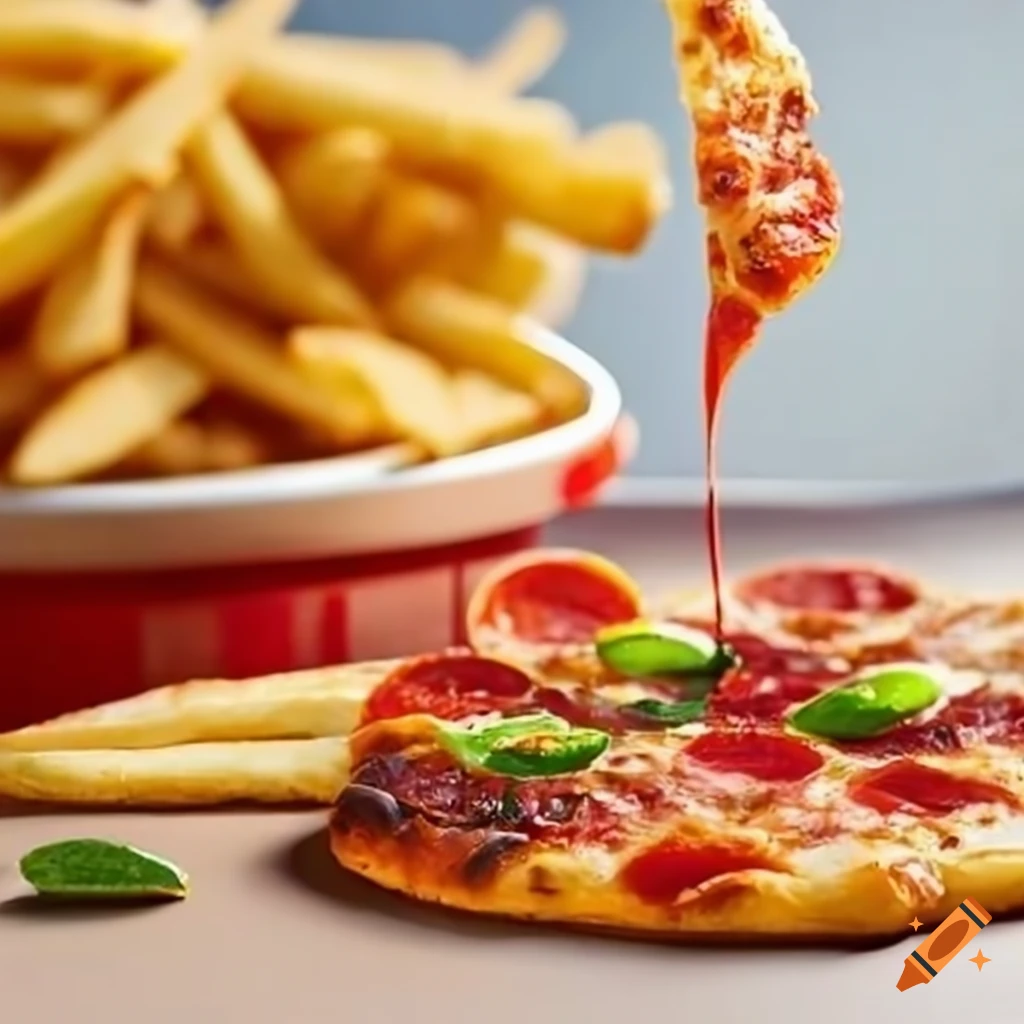 School menu meal with pizza and chips on Craiyon