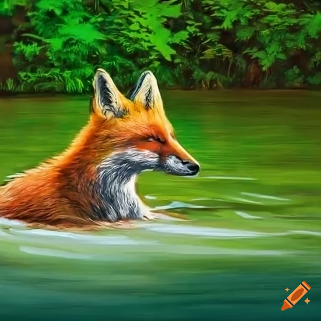 Red fox saved by brown bear in a lush river landscape on Craiyon