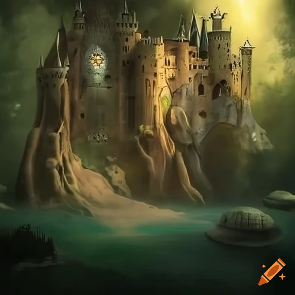 Uncanny high castle in an enchanted fairyland on Craiyon
