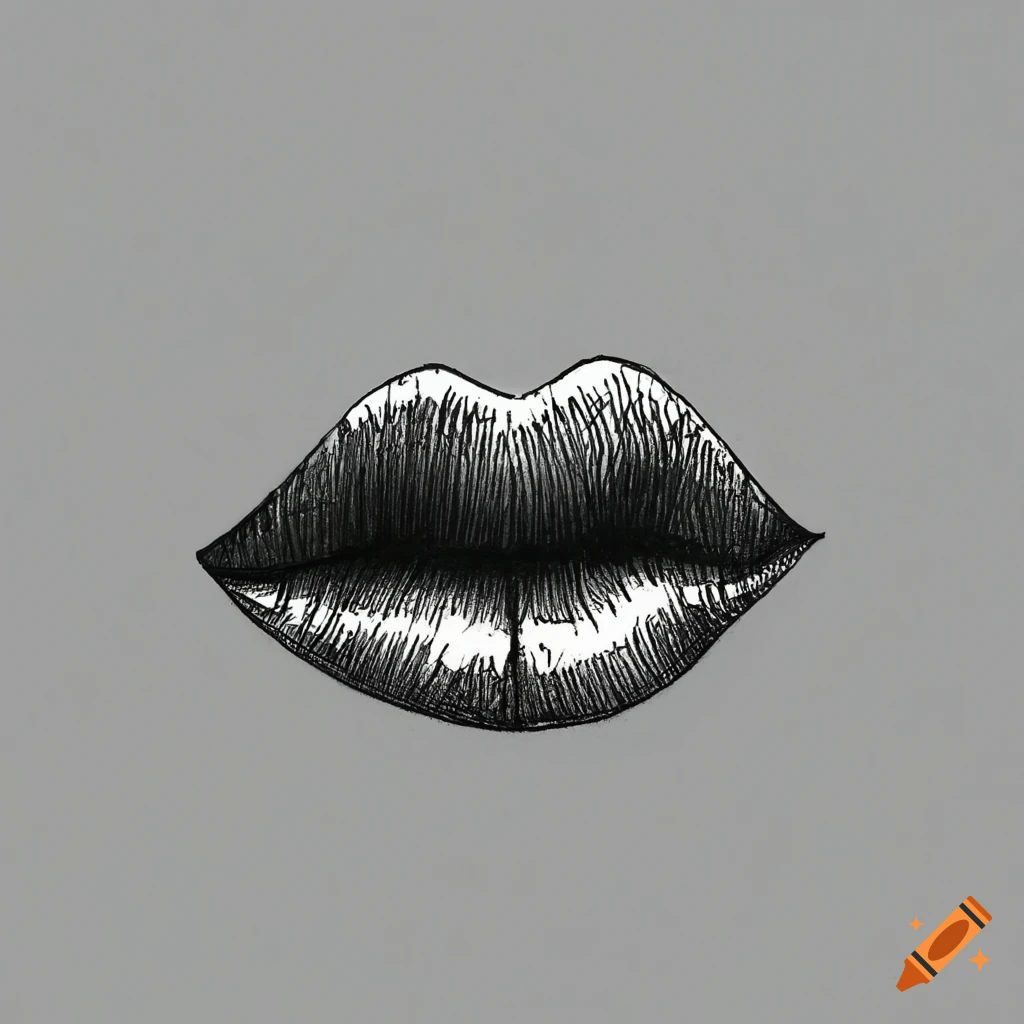 Detailed lip mark ink drawing in monochrome on Craiyon