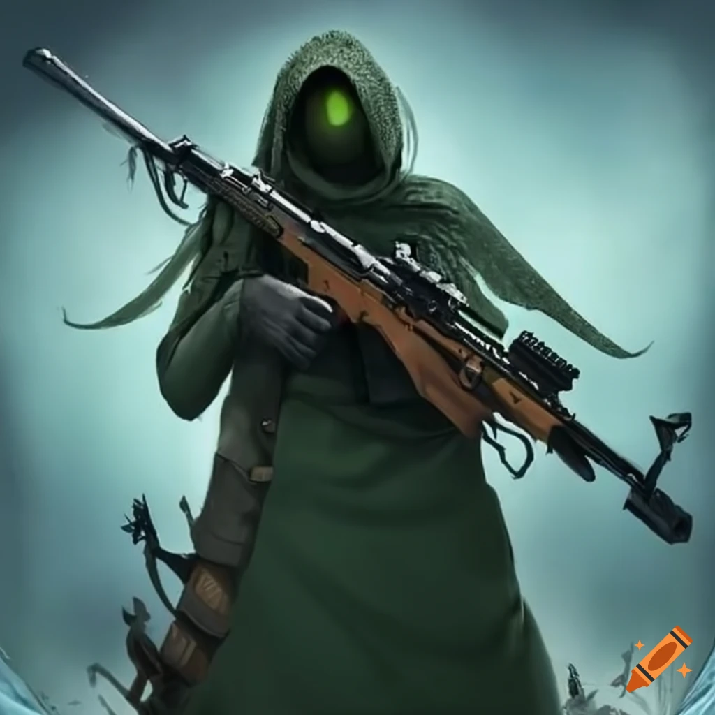 Mythical lemon wearing sniper veil and carrying a rifle on Craiyon